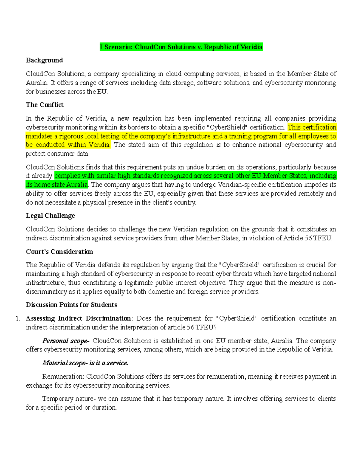 Fictional I Scenario - GOOD - I Scenario: CloudCon Solutions v ...