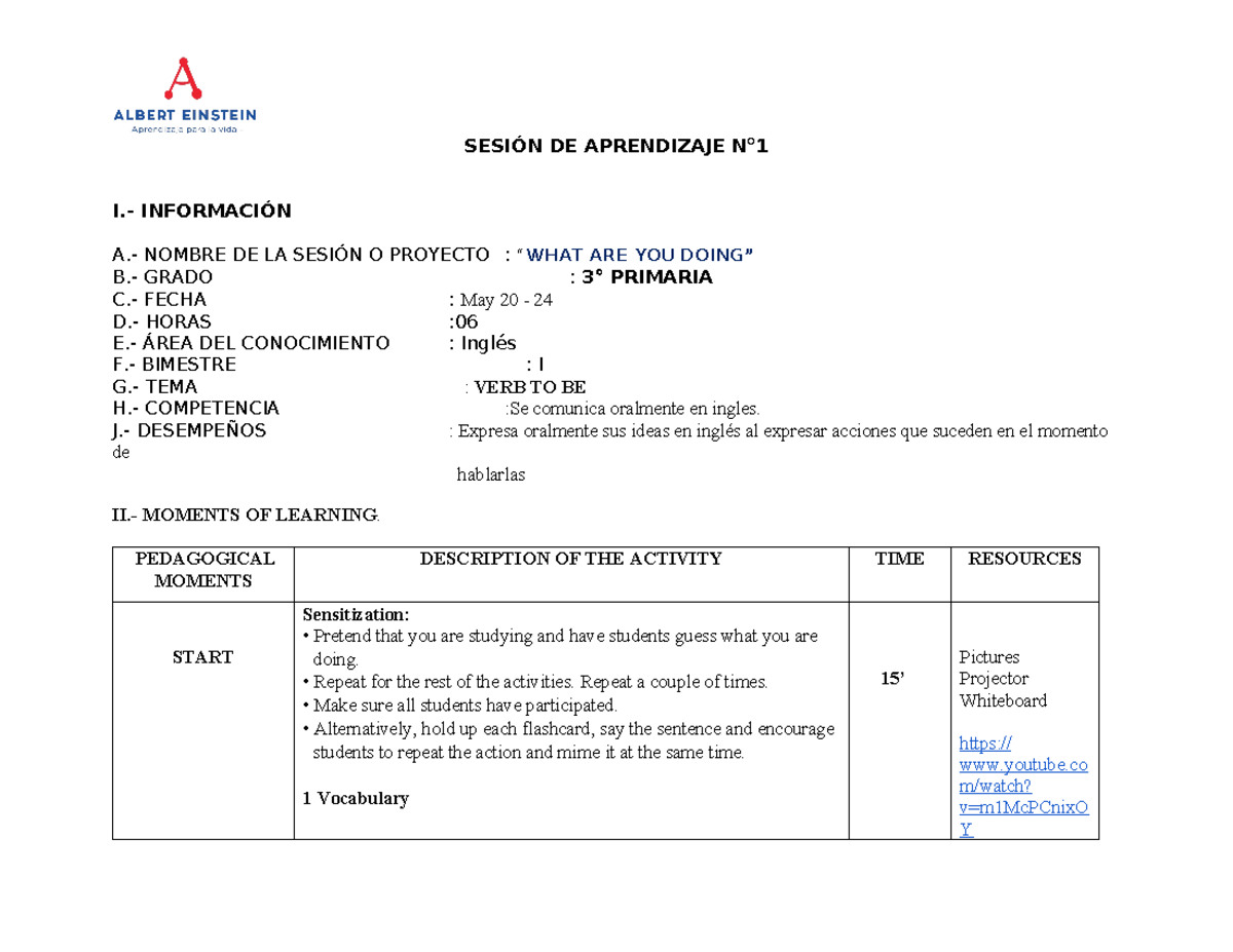 Ses 1 II Bim - Model lesson plan EFL classs - SESIÓN DE APRENDIZAJE N ...