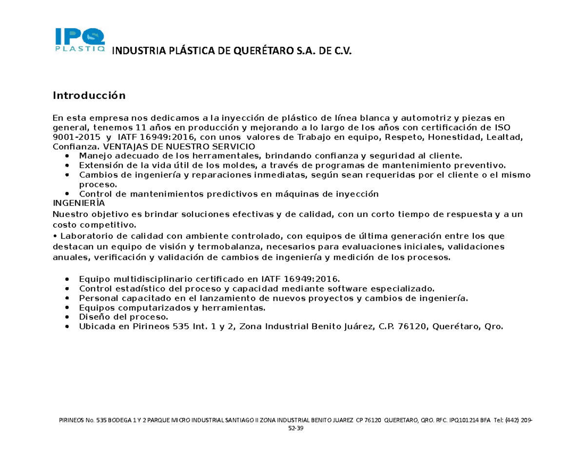 Diagrama de flujo del proceso IPQ - INDUSTRIA PLÁSTICA DE QUERÉTARO S ...