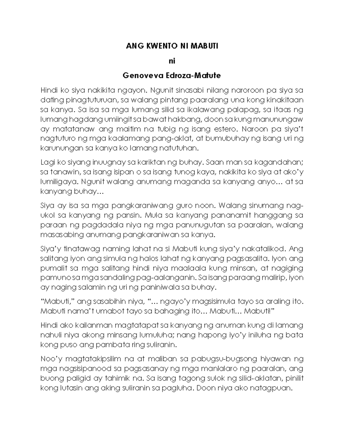 Ang Kuwento ni Mabuti - ANG KWENTO NI MABUTI ni Genoveva Edroza-Matute ...