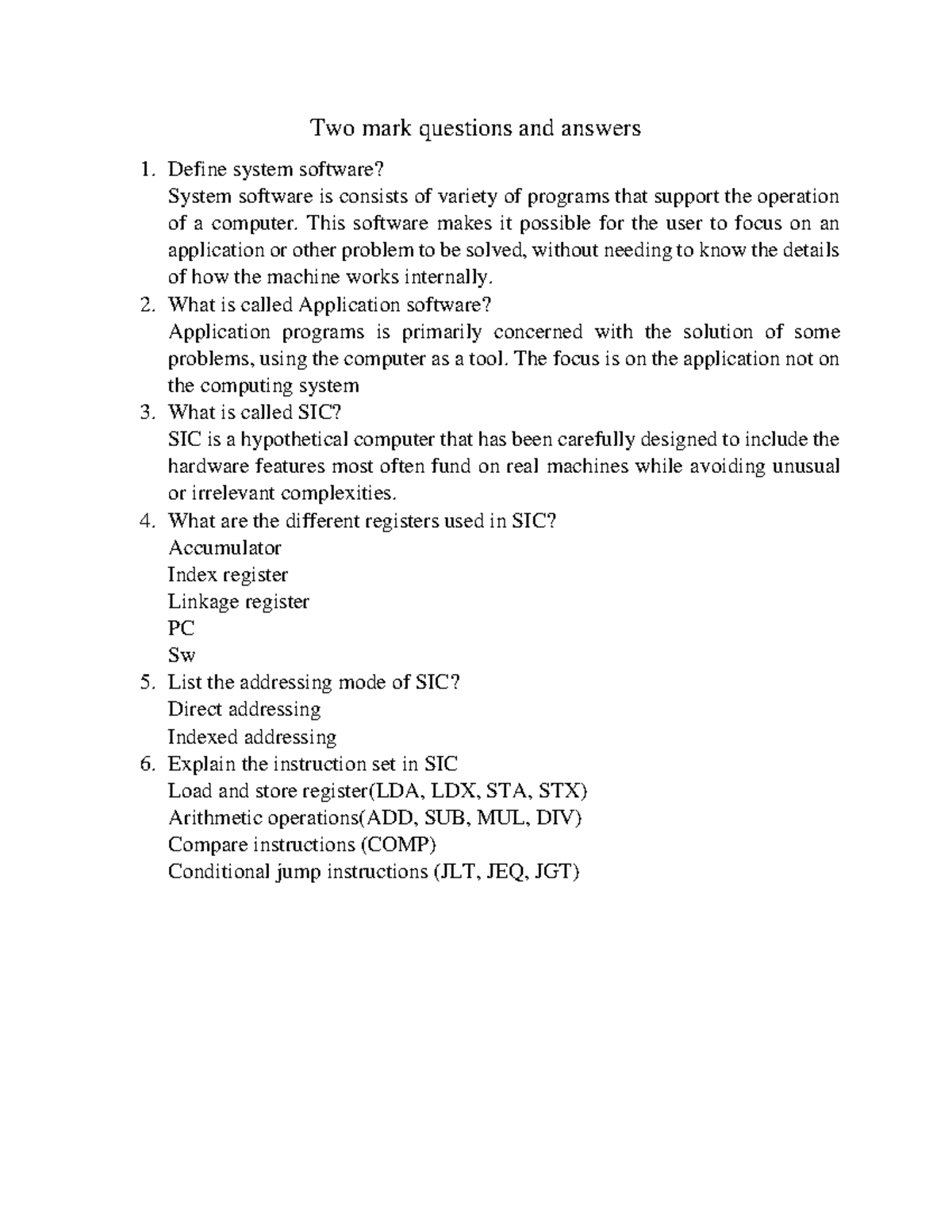 Question and answers system software - Two mark questions and answers Define system software ...
