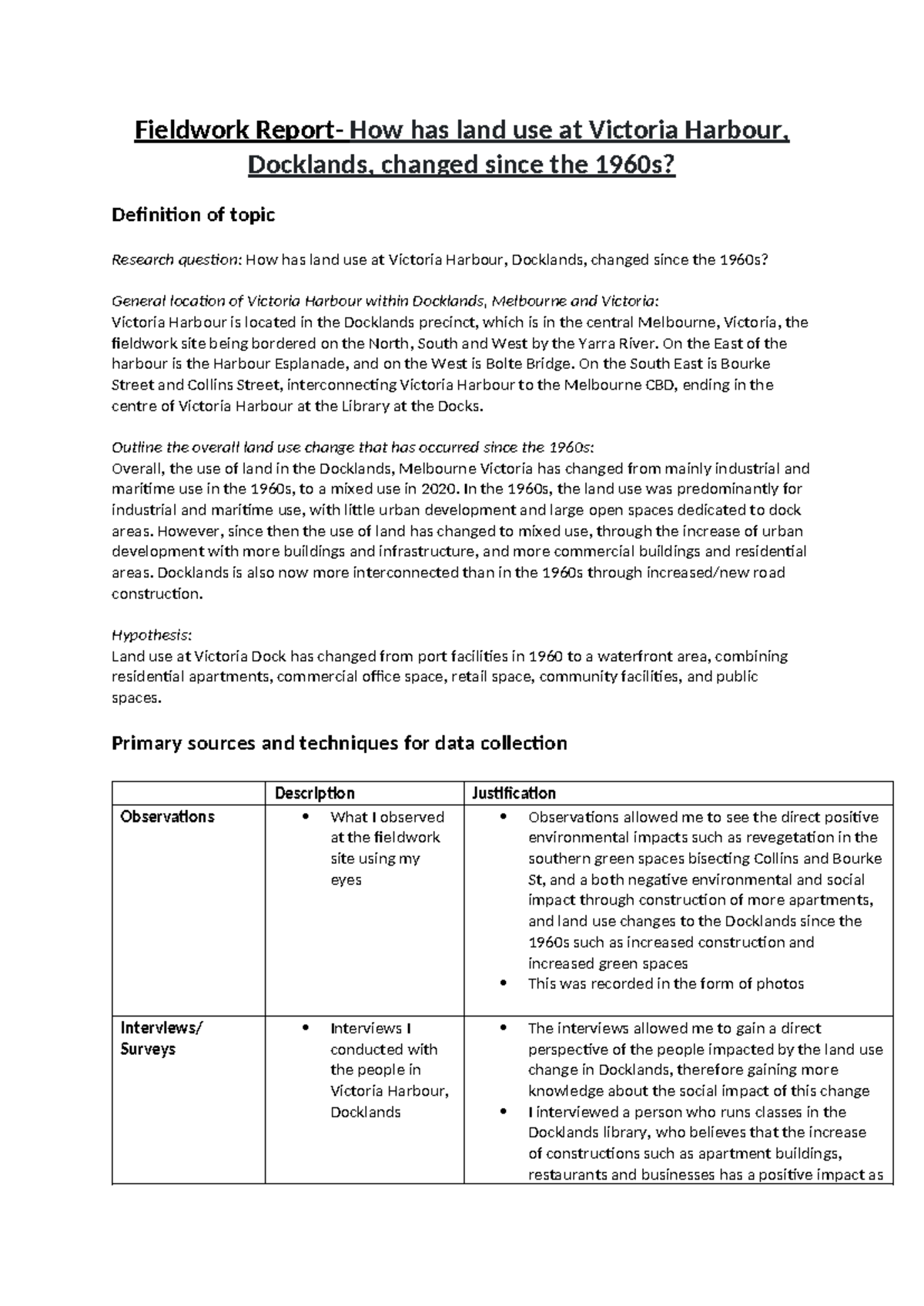 Fieldwork Report final docklands harbour - Fieldwork Report- How has ...