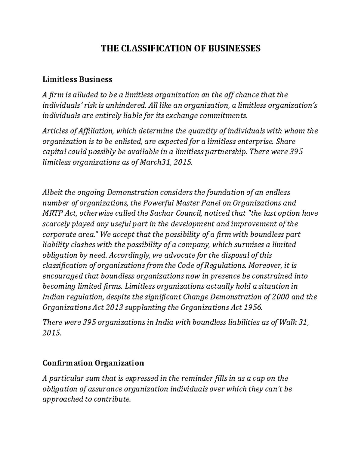 THE Classification OF Businesses - THE CLASSIFICATION OF BUSINESSES ...