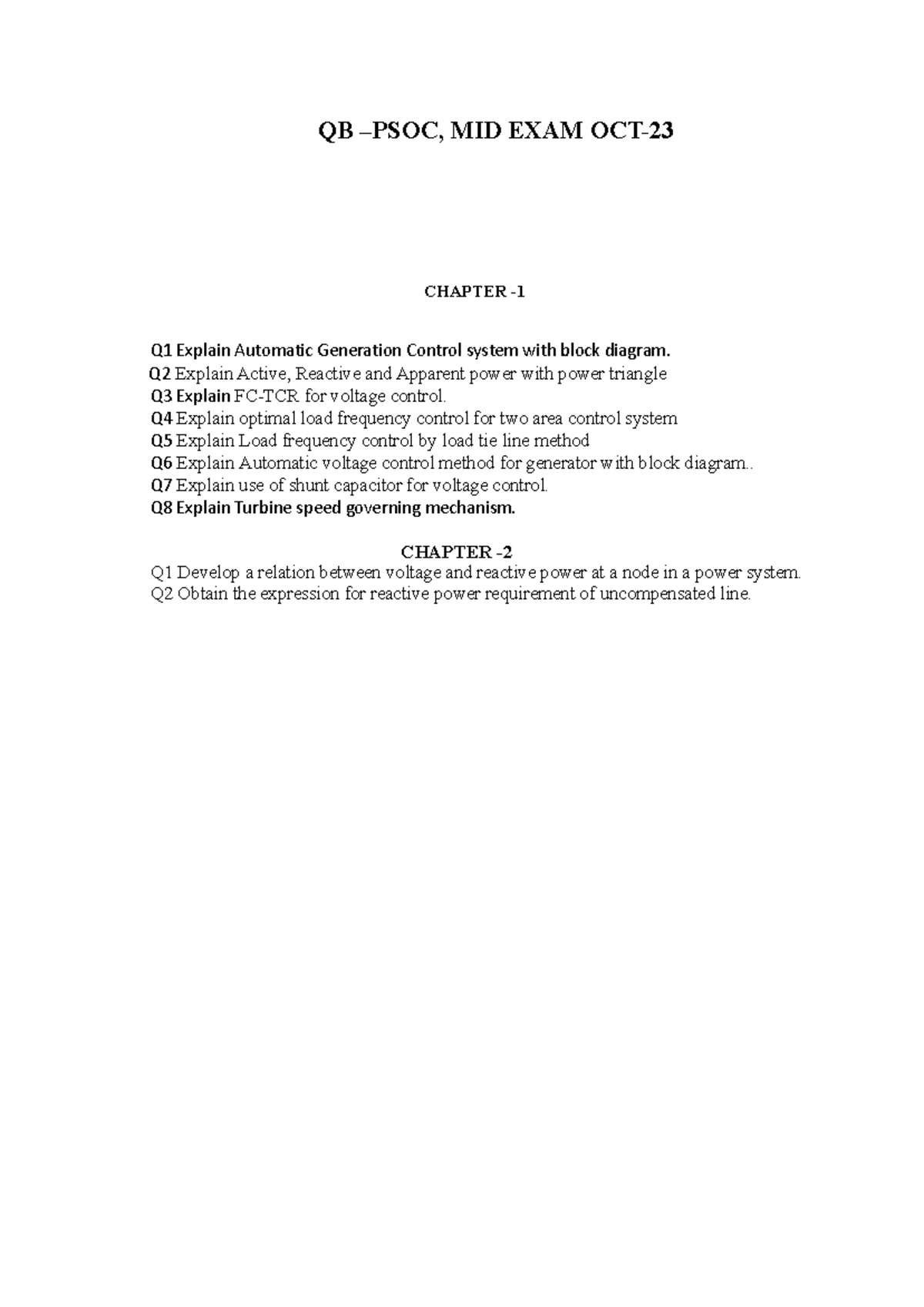 PSOC mid QB 2023 3170919 - QB –PSOC, MID EXAM OCT- CHAPTER - Q1 Explain Automatic Generation ...