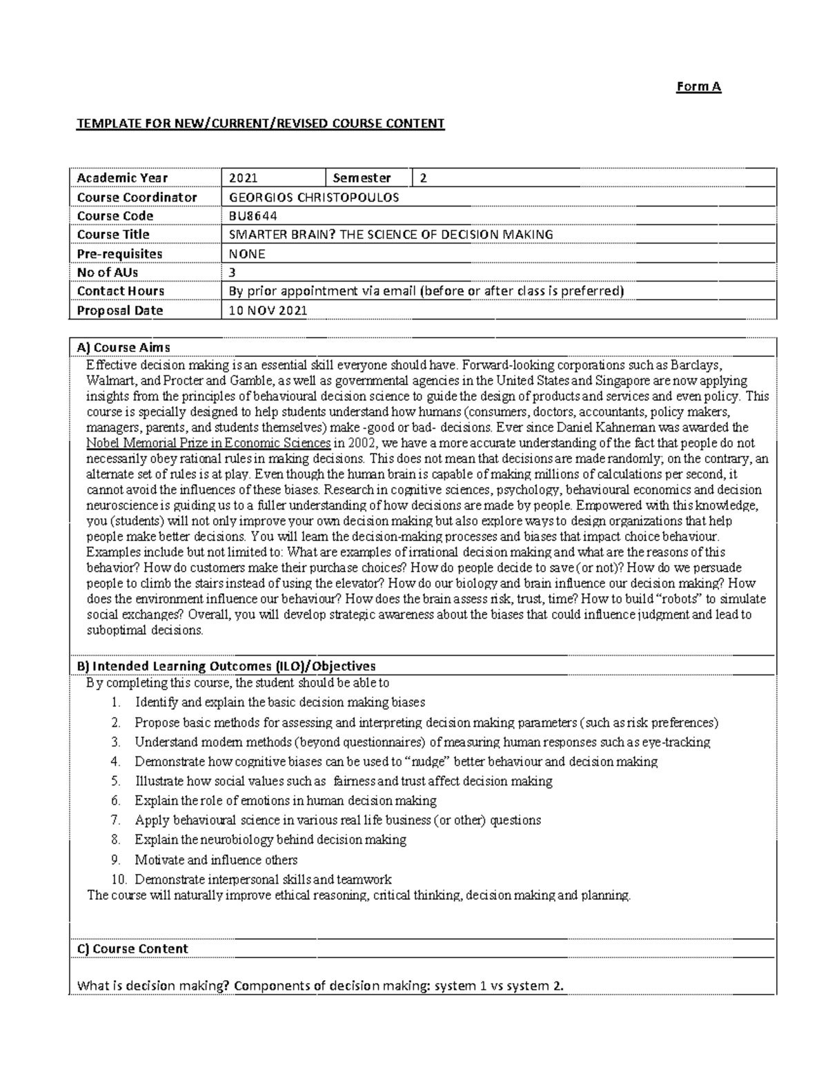 Form A - Course Outline Template - Form A TEMPLATE FOR NEW/CURRENT ...