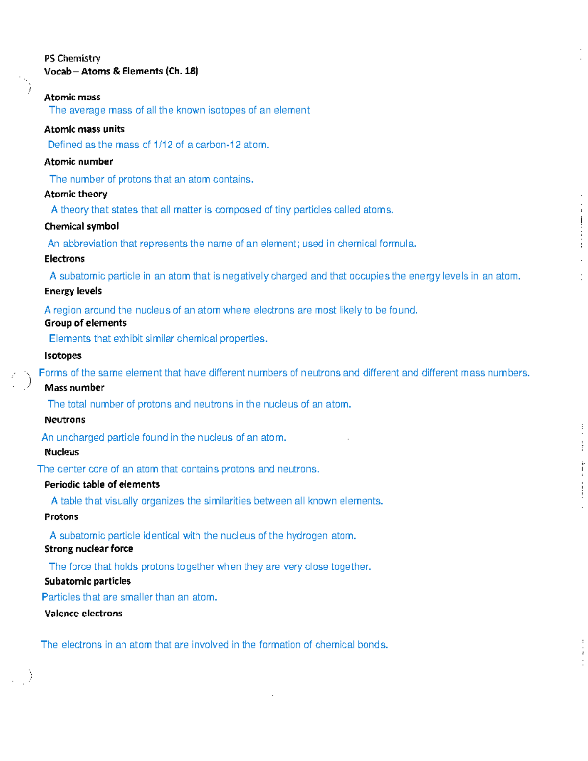 Vocab. 18 Physical Science Chemistry - Studocu
