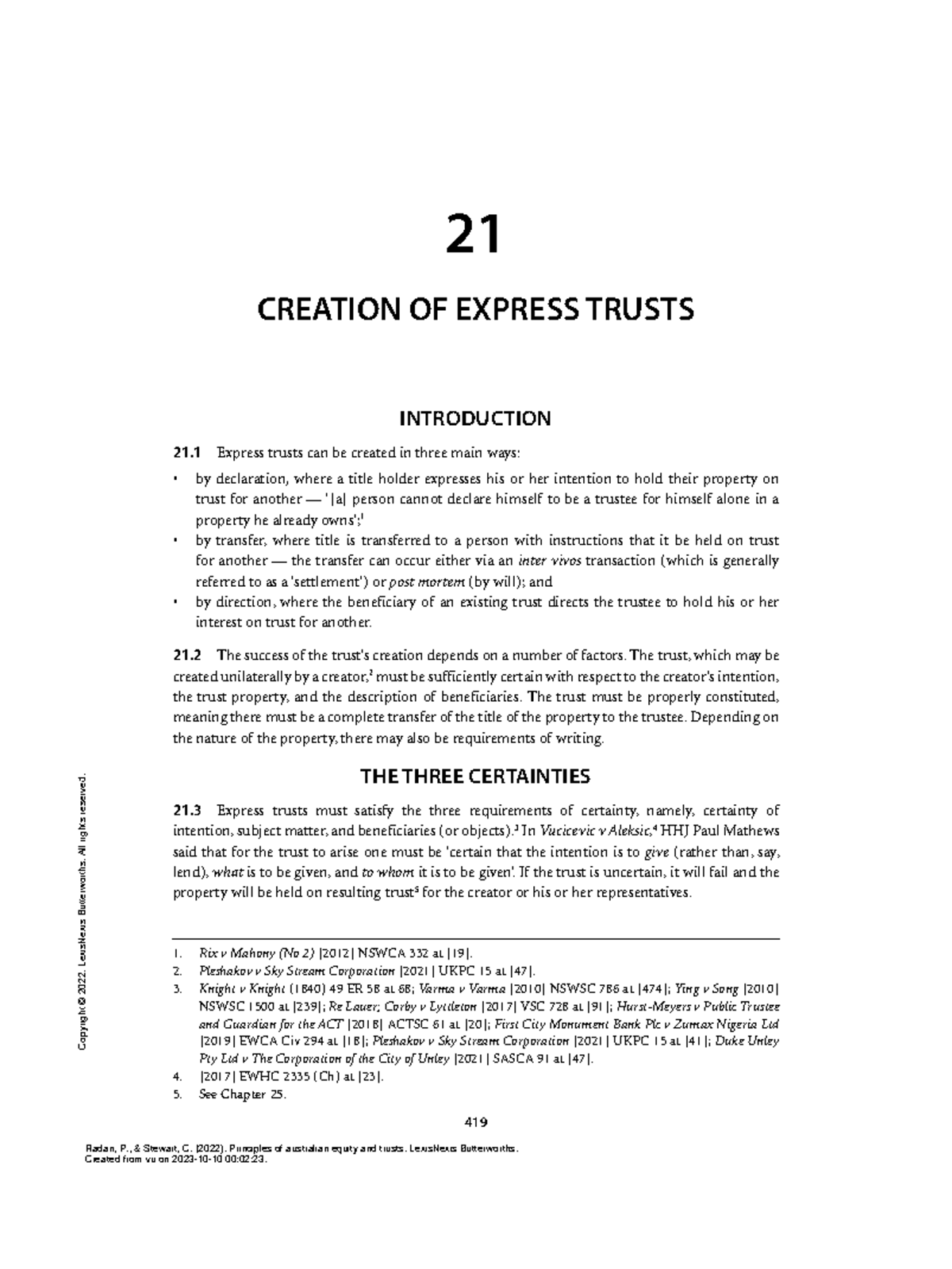 Chapter 21 Creation OF Express Trusts - 419 21 CREATION OF EXPRESS TRUSTS INTRODUCTION 21 ...