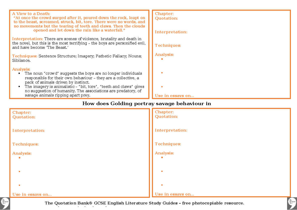 Essay Plan Resource - Lord of the Flies - The Quotation Bank® GCSE ...