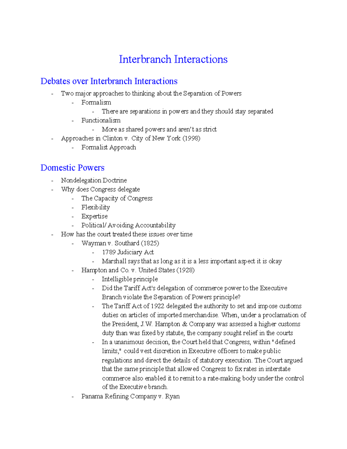 Interbranch Interactions Notes - Interbranch Interactions Debates over ...