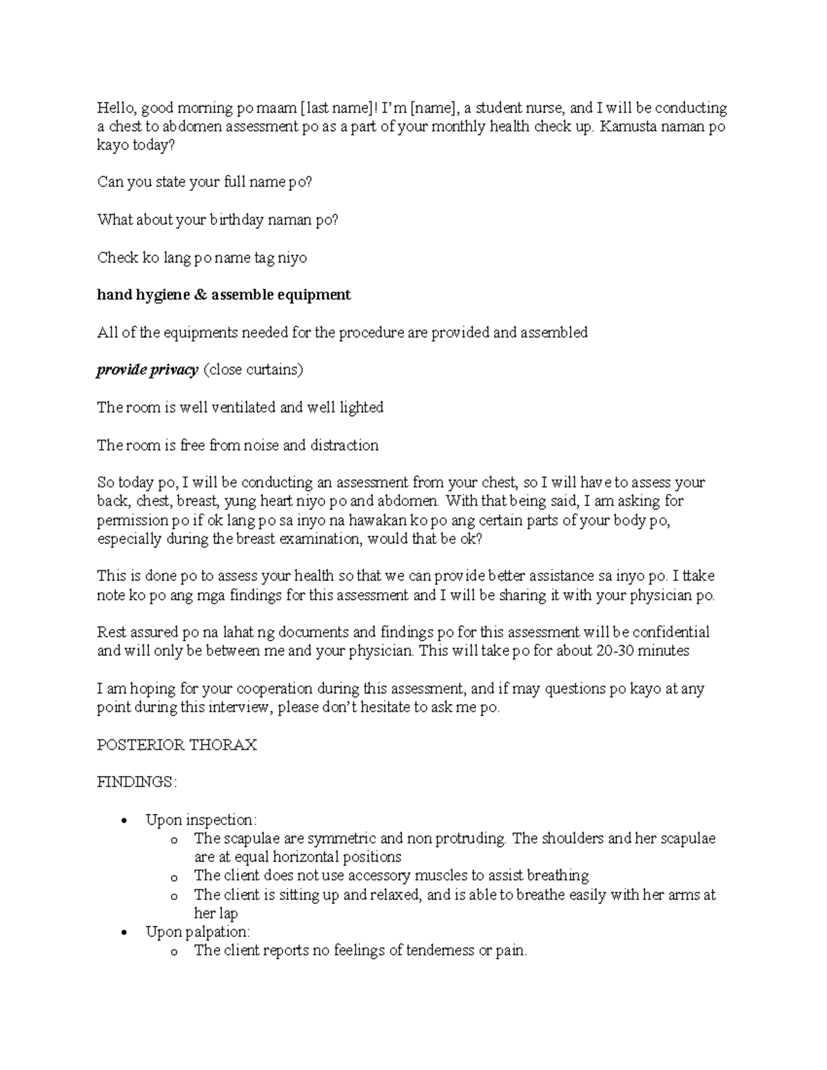 [ Retdem] Chest to Abdomen Script - Hello, good morning po maam [last ...