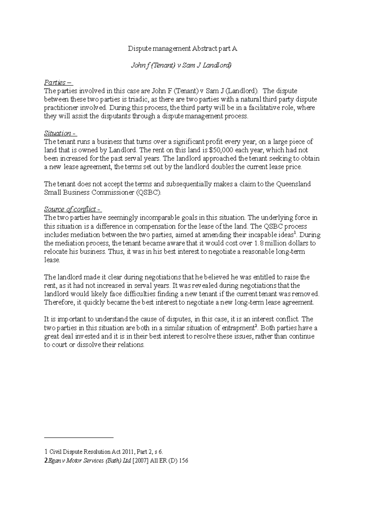 Dispute Management - Part A - Dispute management Abstract part A John f ...