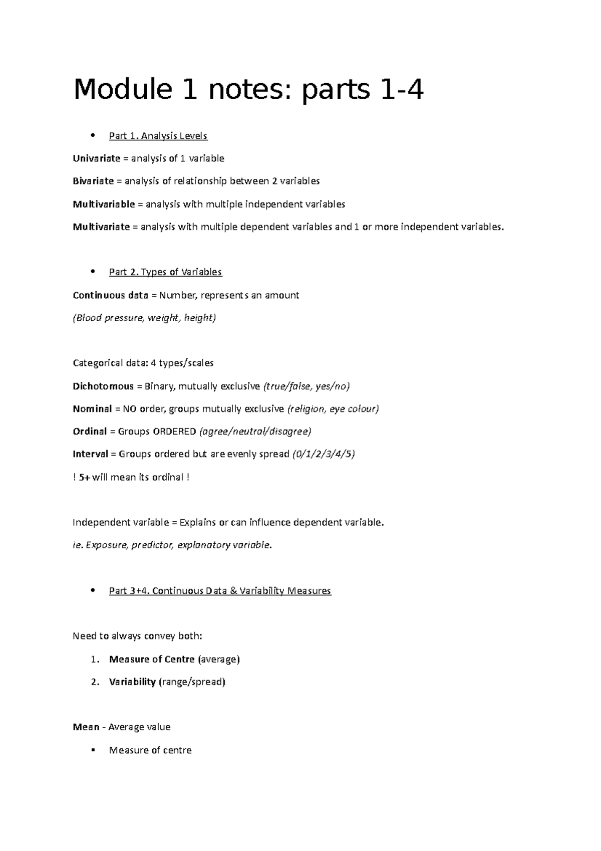 Module 1 notes p1-4 - Module 1 notes: parts 1- Part 1. Analysis Levels ...