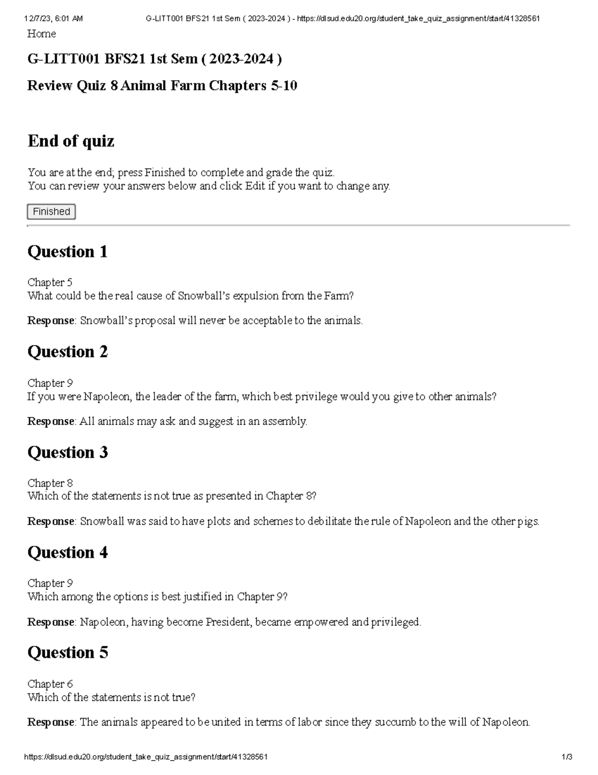 Litt rev quiz 8 attempt 1 - 12/7/23, 6:01 AM G-LITT001 BFS21 1st Sem ( 2023-2024 ) - - Studocu