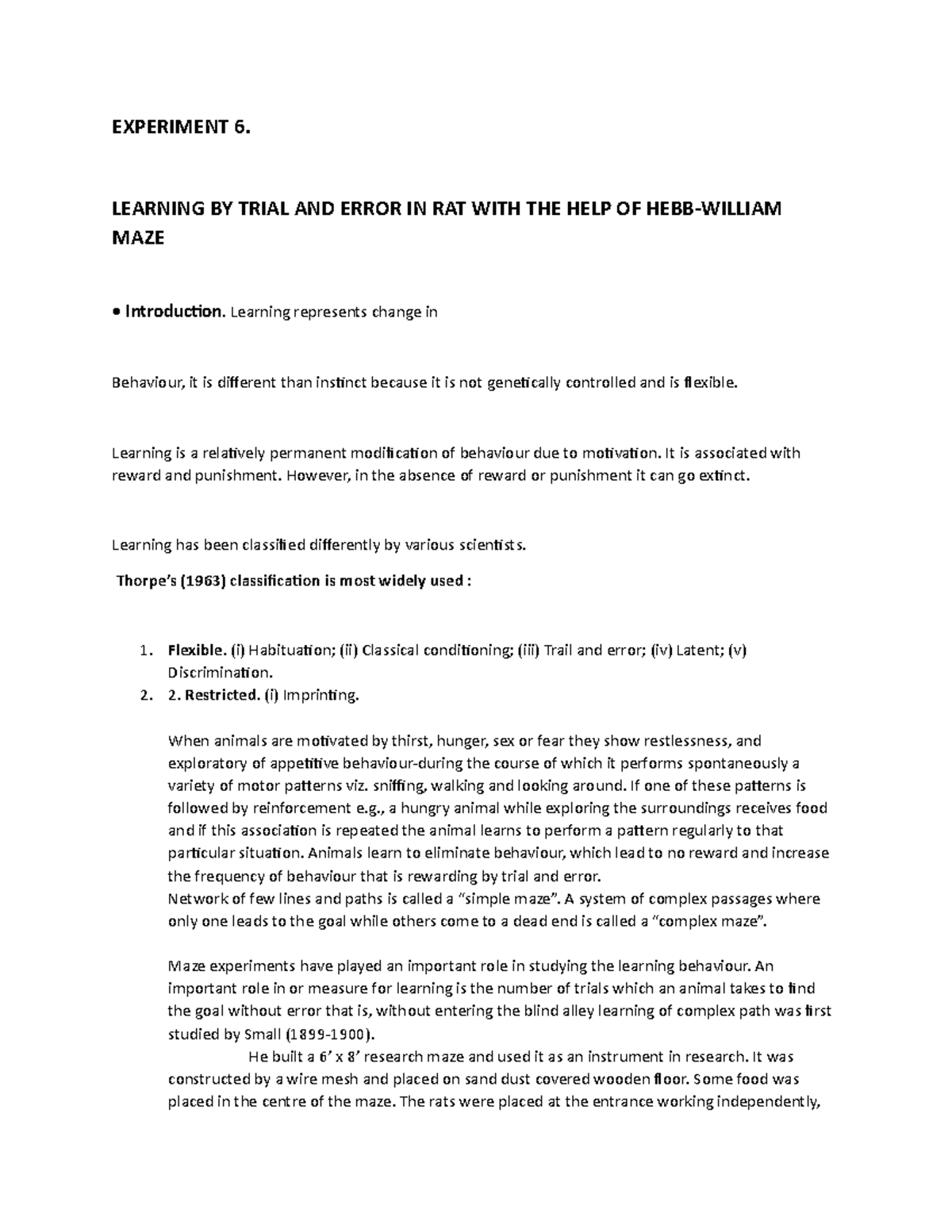 Learning BY Trial AND Error - EXPERIMENT 6. LEARNING BY TRIAL AND ERROR ...