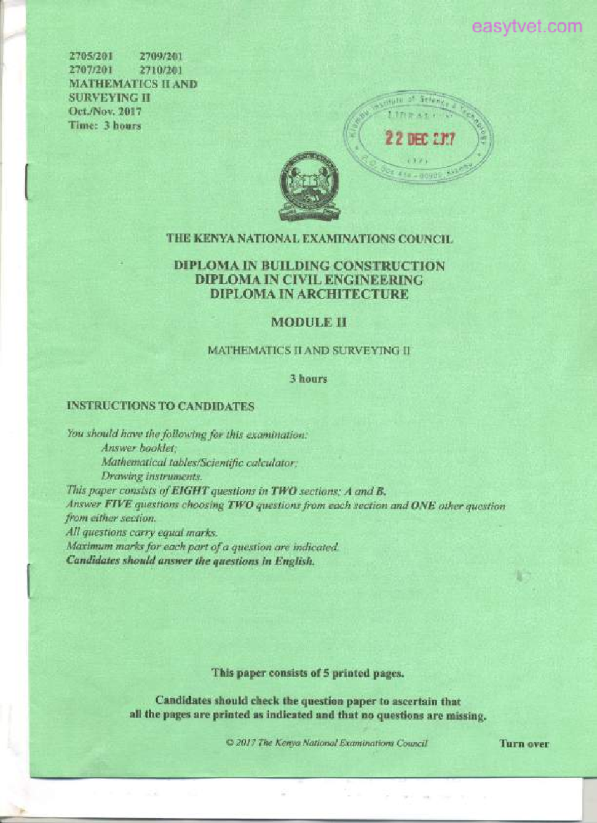 2017 nov-1 - very nice - easytvet MATHEMATICS II AND SURVEYING II 2017 ...