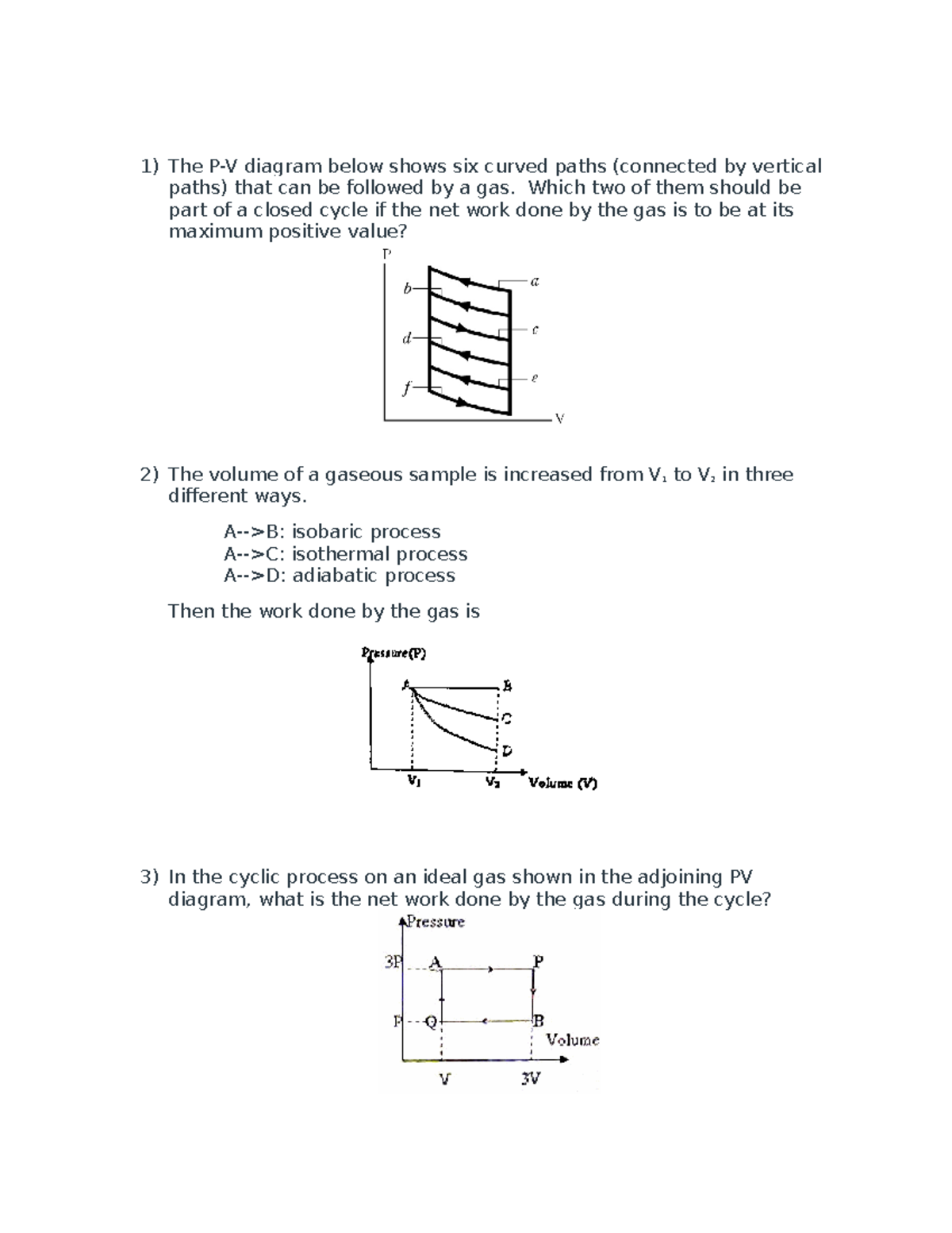 Graphs for test 3 - Physics 221 - The P-V diagram below shows six ...