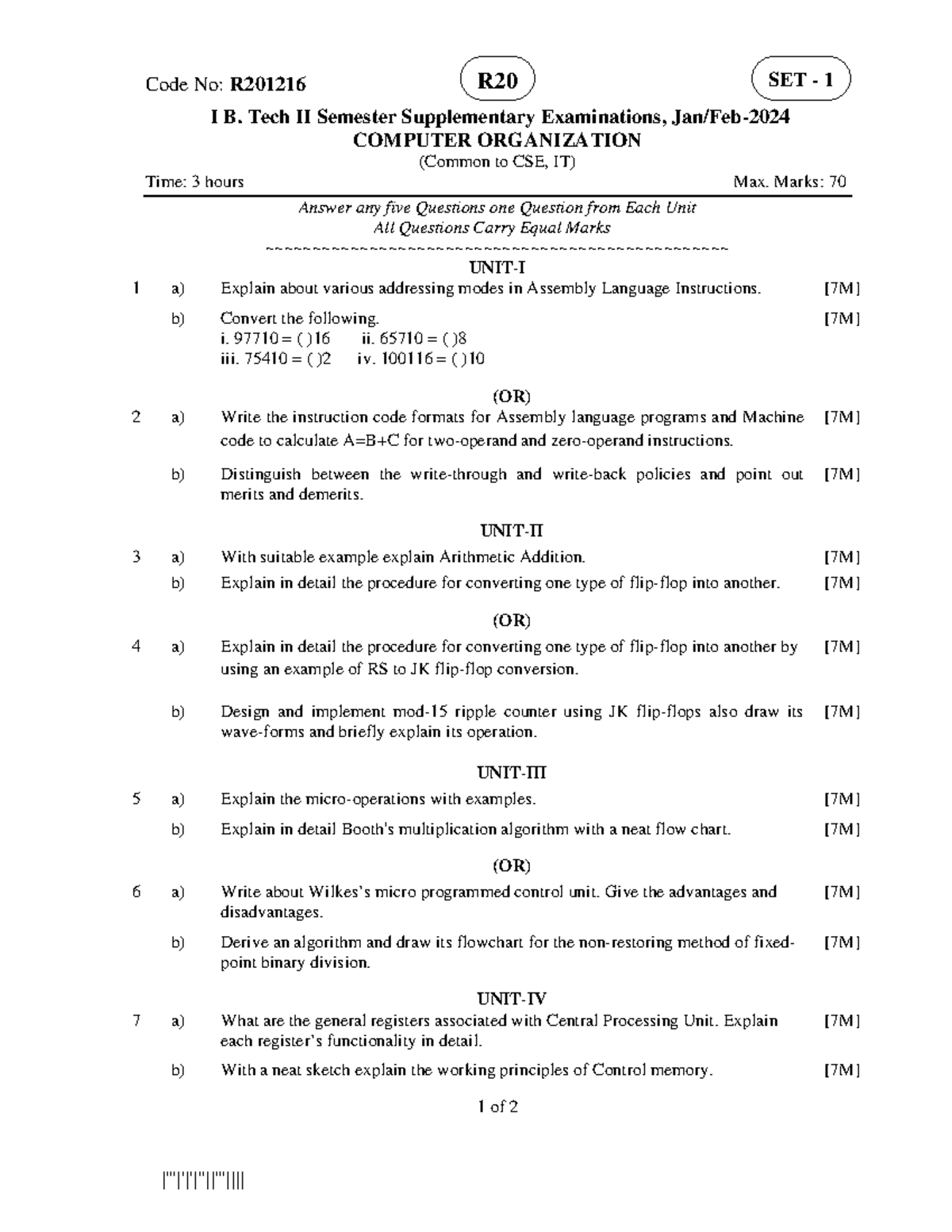 Computer- Organization-JAN-2024 - |'''|'|'|''||'''|||| Code No: R I B. Tech II Semester - Studocu