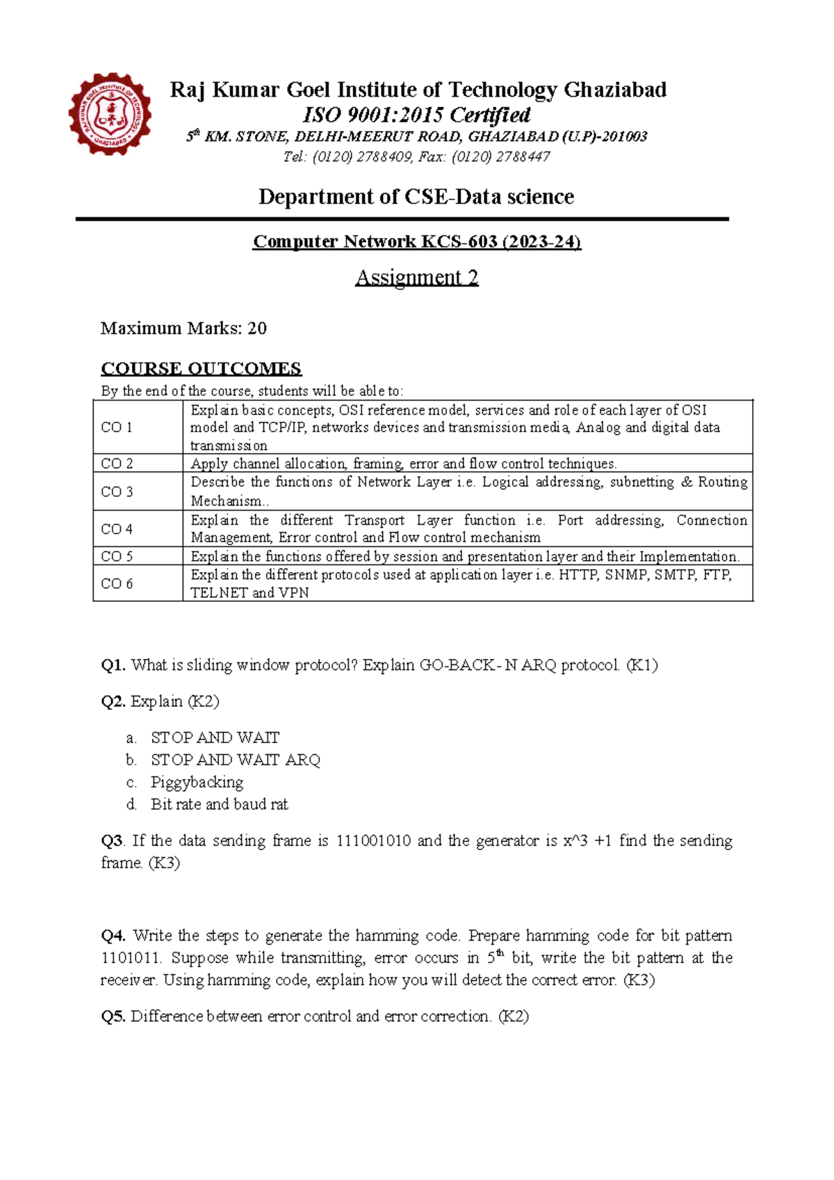 Assignment 2-2 - Raj Kumar Goel Institute of Technology Ghaziabad ISO ...