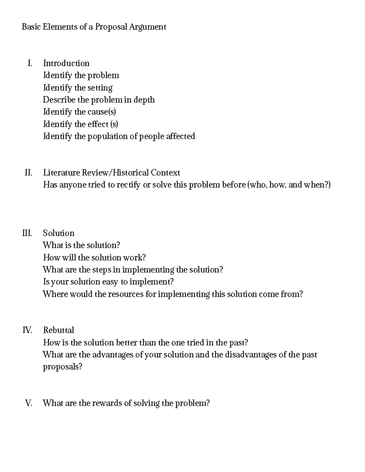 Basic Elements of a Proposal Argument - Introduction Identify the ...