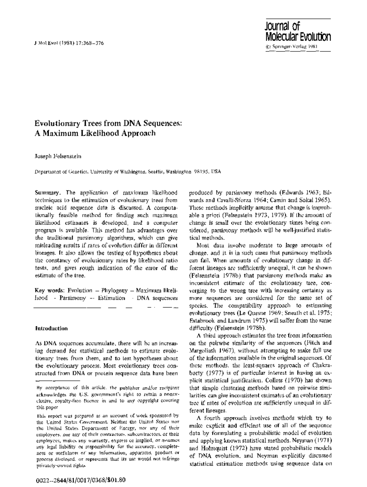 BF01734359 - This is a research paper on plants - J Mol Evol (1981) 17:368- Journal of Molecular ...