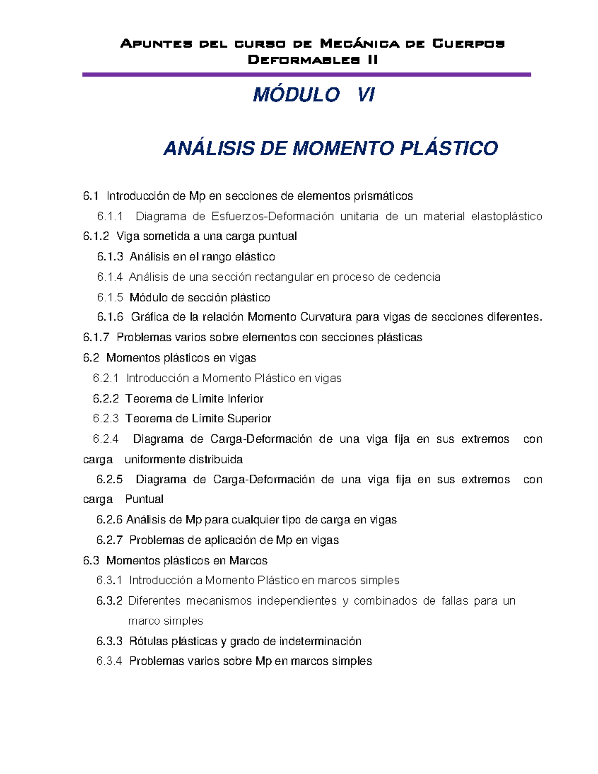 Modulo N°6 - Momento Plastico- Mecanica DE Cuerpos Deformables II - Deformables II MÓDULO VI ...