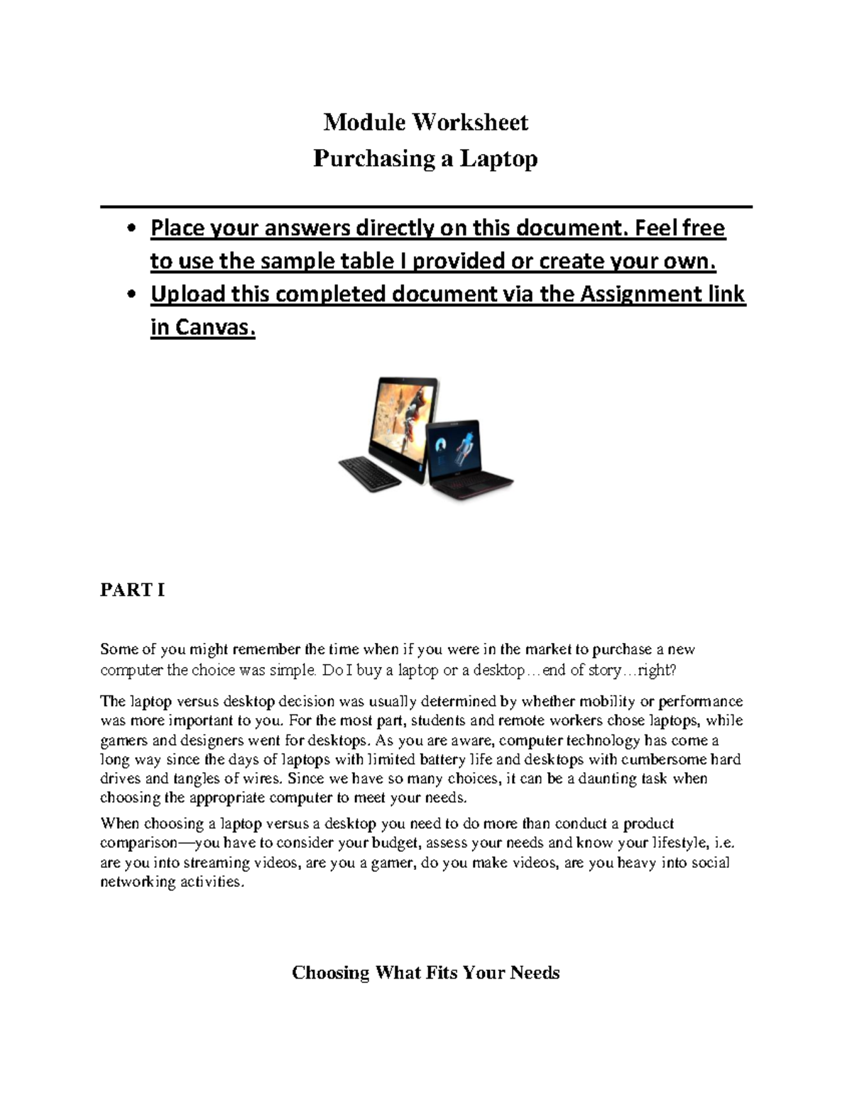 Choosing Device Module Worksheet-5 - Module Worksheet Purchasing a ...