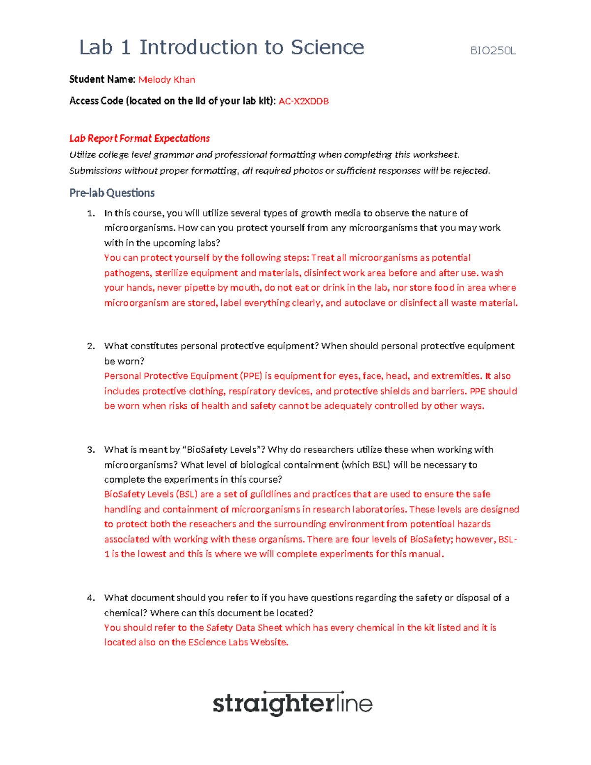 BIO LAB 1; M KHAN - Microbiology Lab 1 with photos - Student Name: Melody Khan Access Code ...