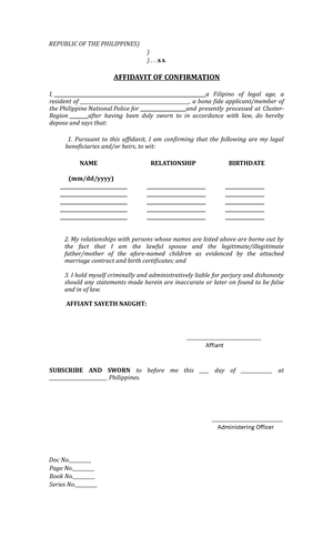 Affidavit-of-Confirmation Beneficiaries - Republic of the Philippines ...