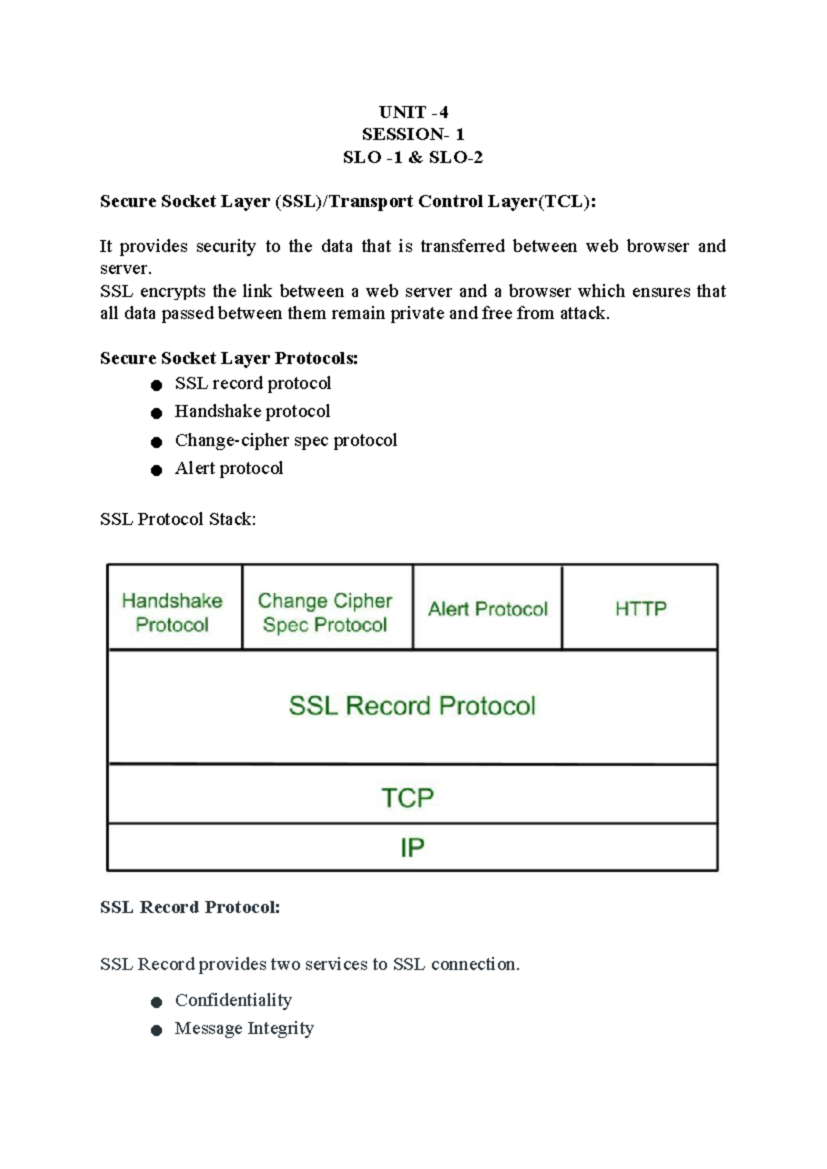 Unit 4 notes Network Security - UNIT - SESSION- 1 SLO -1 & SLO- Secure ...