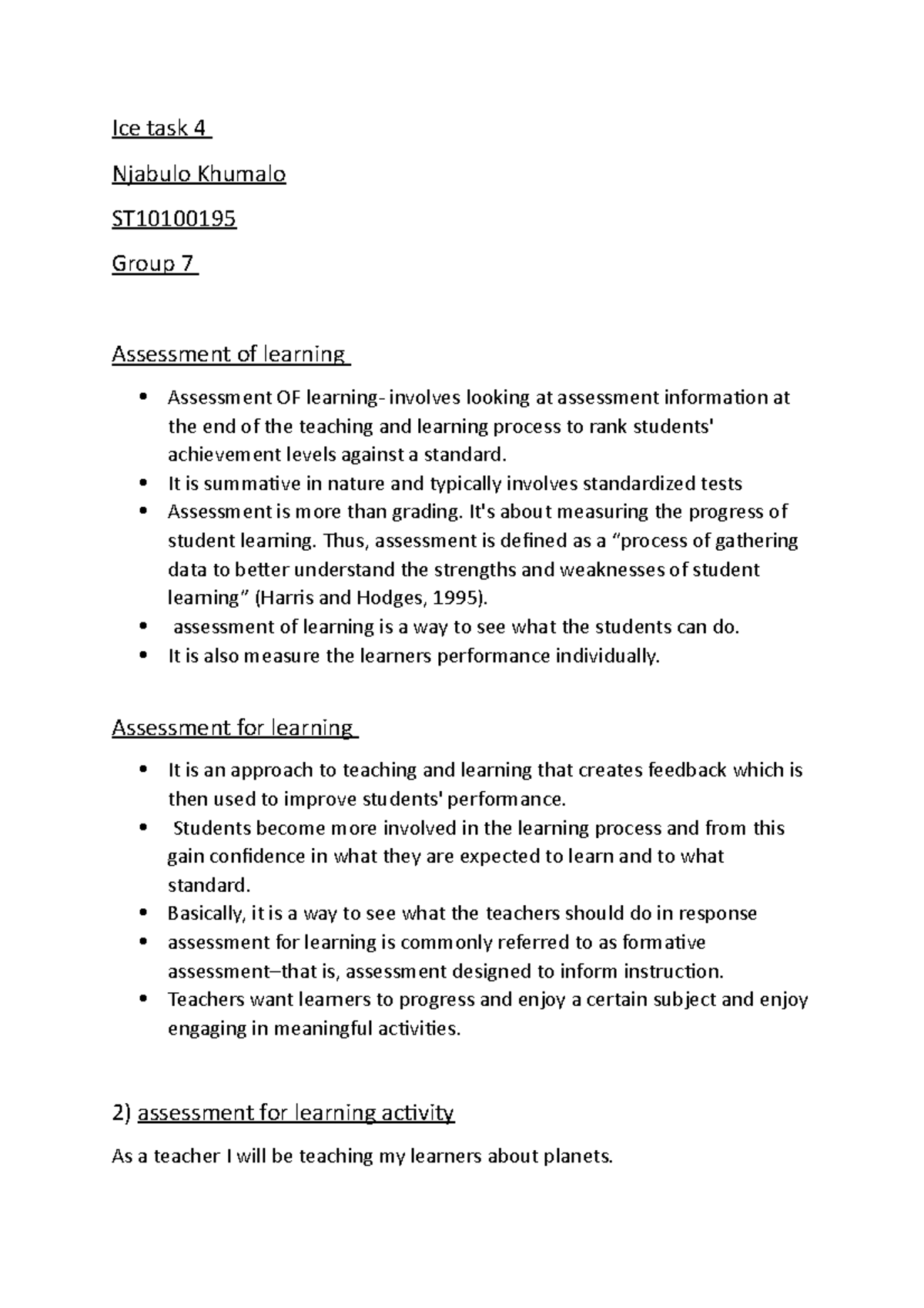 Maths ice task 4 - Ice task 4 Njabulo Khumalo ST Group 7 Assessment of ...