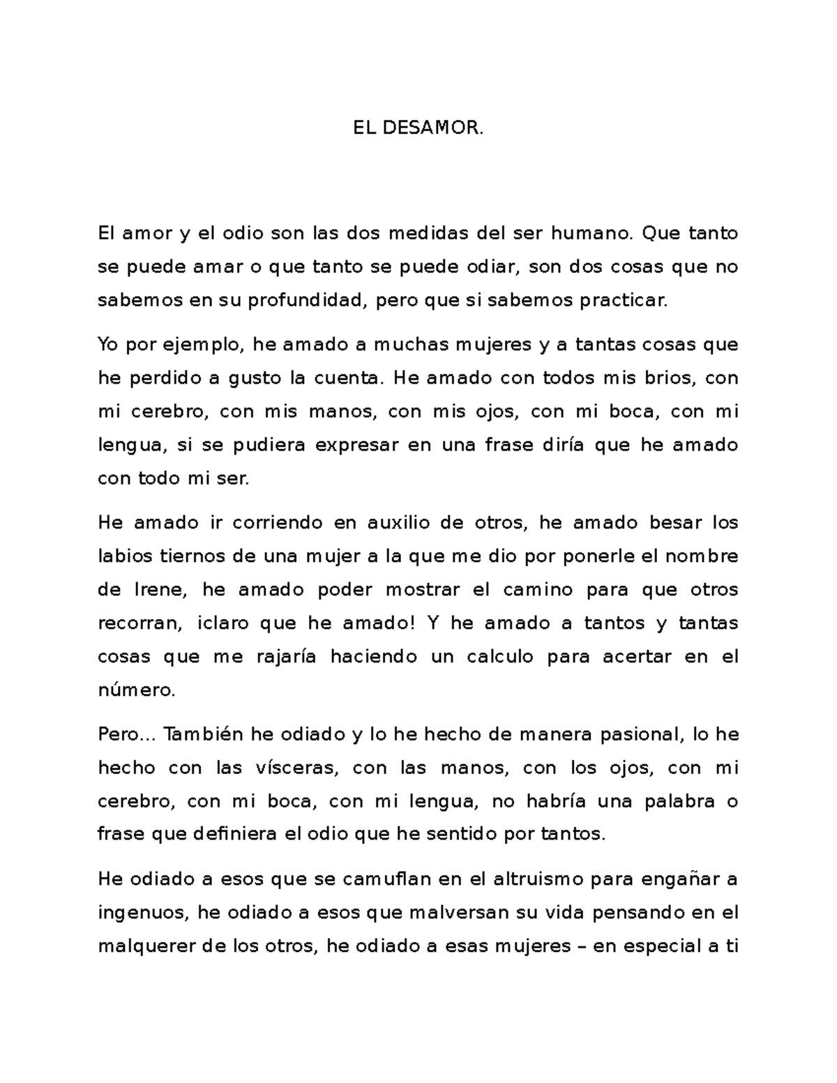 EL Desamor - TEXTOS CON SENTIDO - EL DESAMOR. El amor y el odio son las ...
