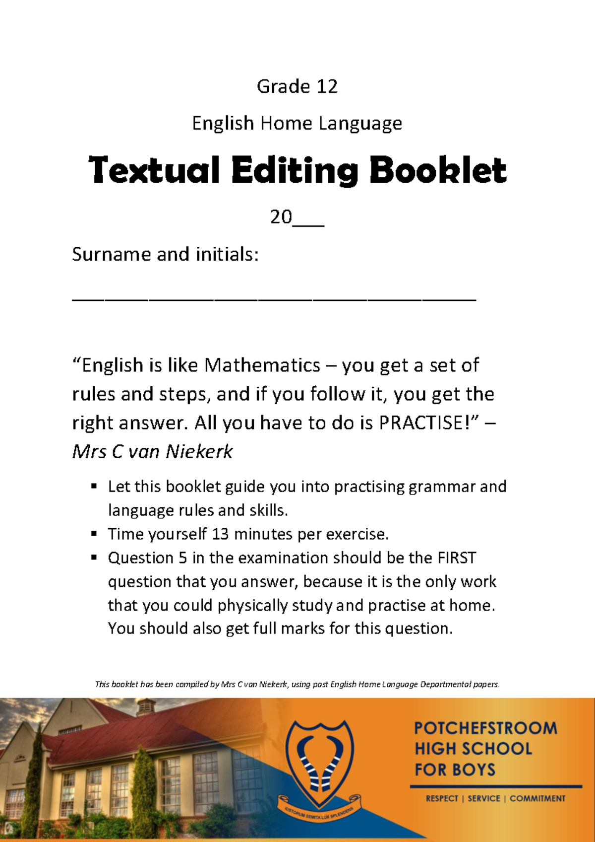 Textual Editing Booklet - By Mrs C van Niekerk - Grade 12 English Home ...