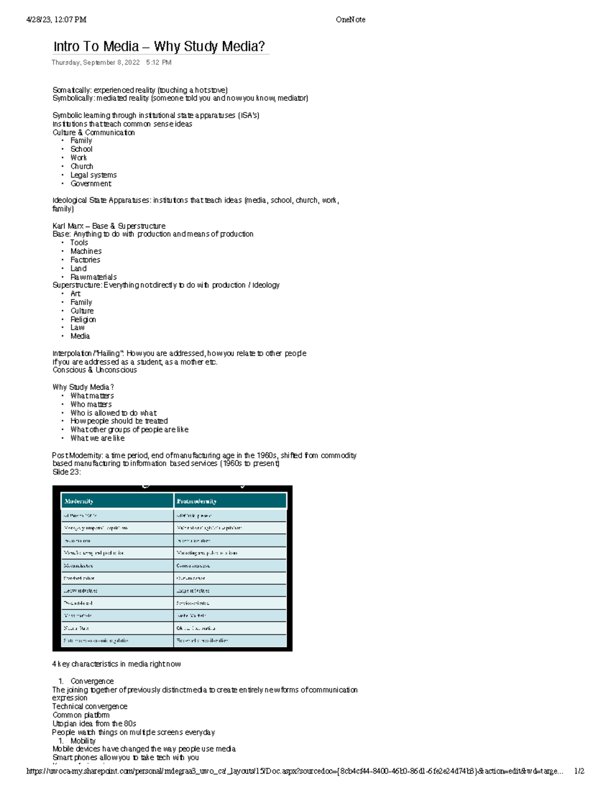 MIT 1050 - Lecture 1 - 4/28/23, 12:07 PM OneNote - Studocu