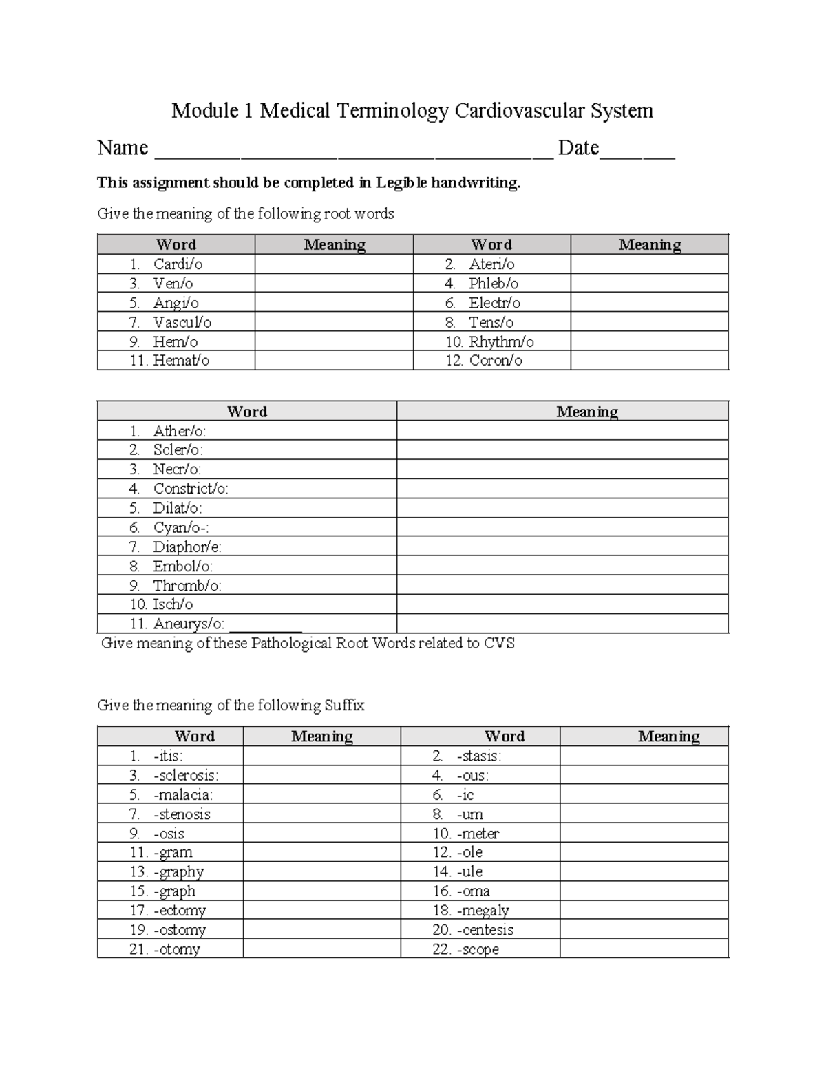 BIO 202 Module 1 Medical Terminology Cardiovascular System - Module 1 ...