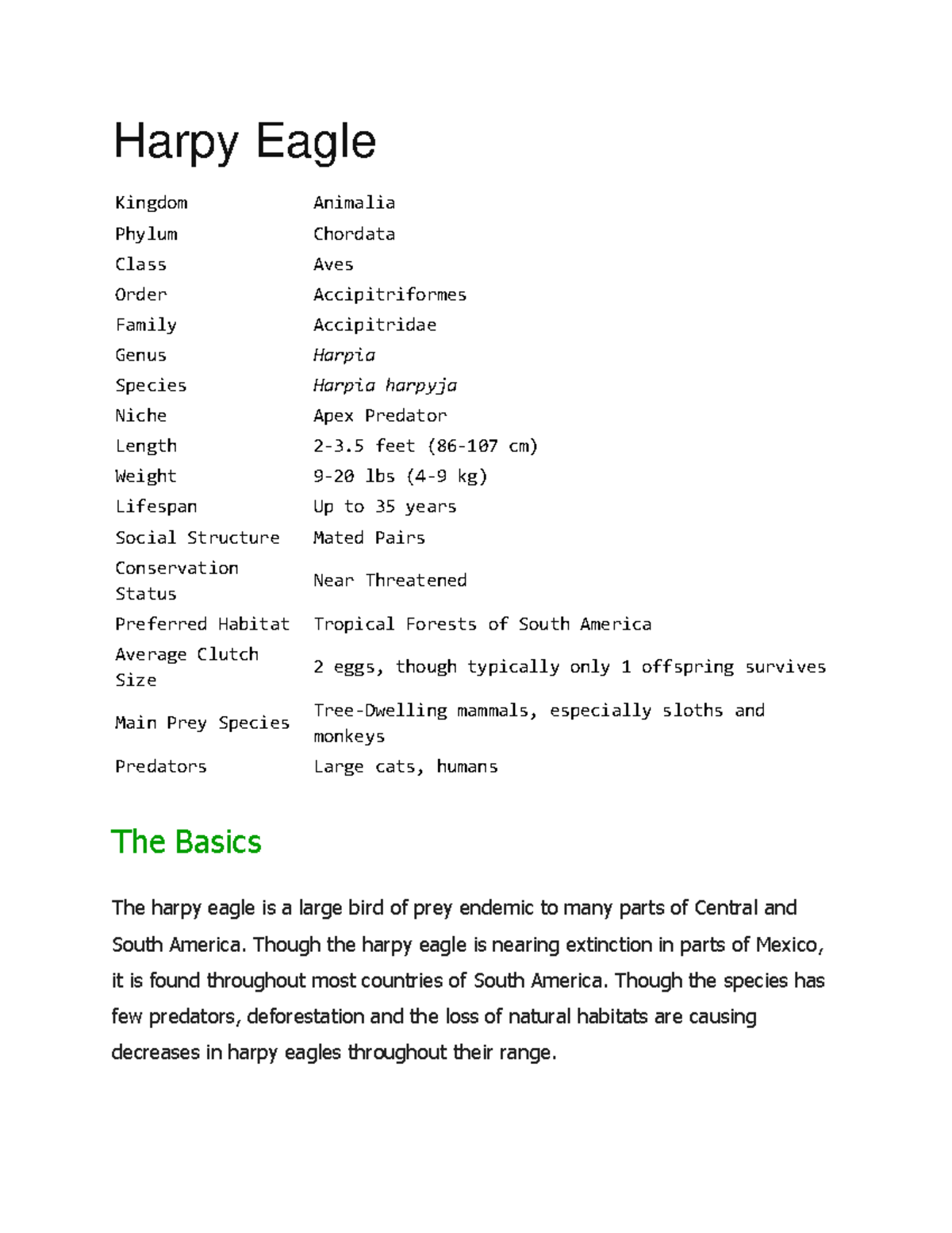 Harpy Eagle - Harpy Eagle Kingdom Animalia Phylum Chordata Class Aves ...