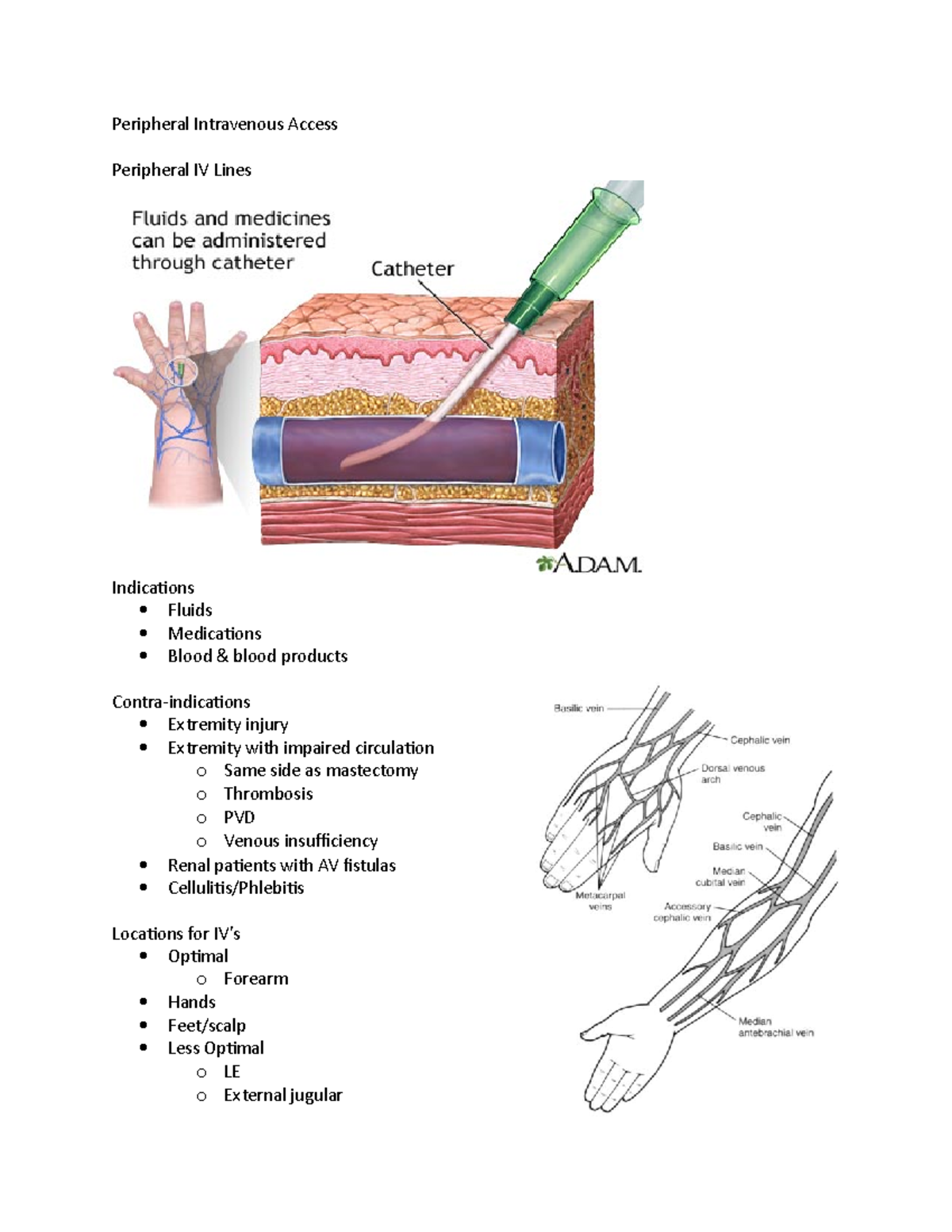 Peripheral Intravenous Access - Peripheral Intravenous Access Peripheral IV Lines Indications ...