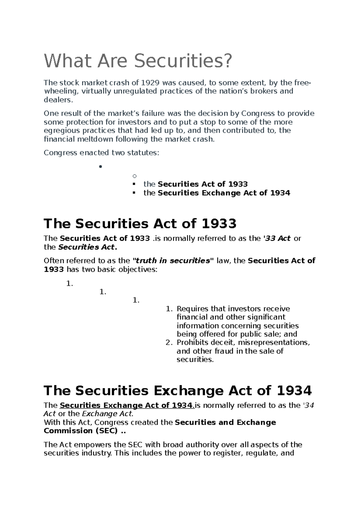 What are securities - Class Lecture Notes - What Are Securities? The ...