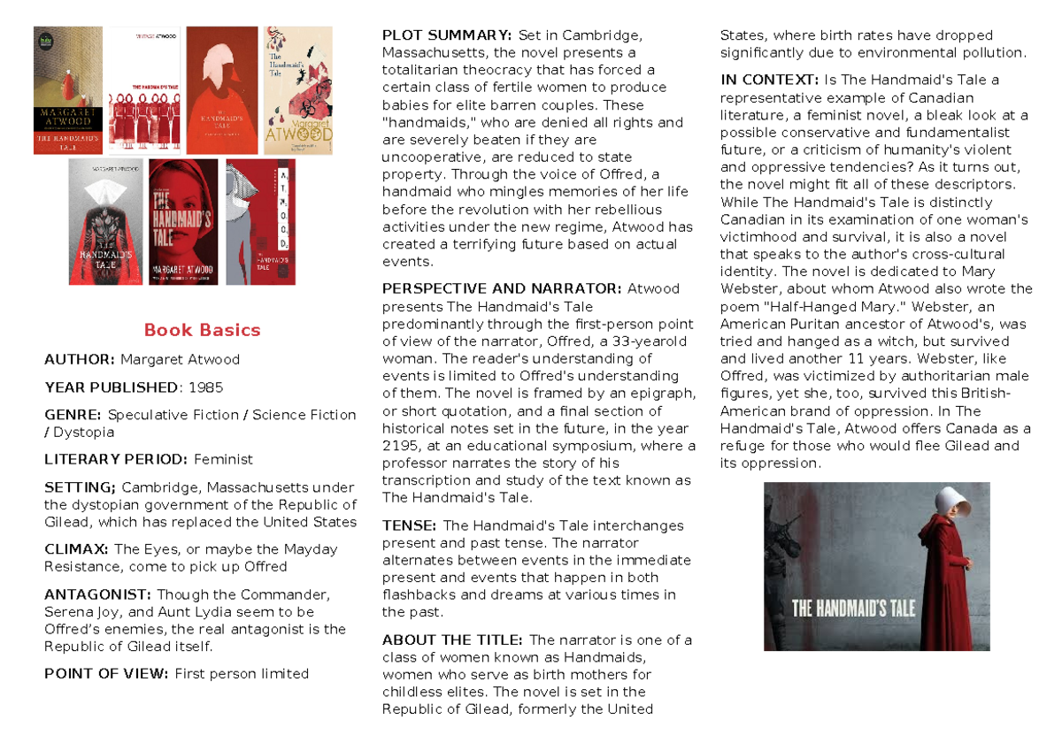 Book Basics Handmaids handout hw q's - Book Basics AUTHOR: Margaret ...