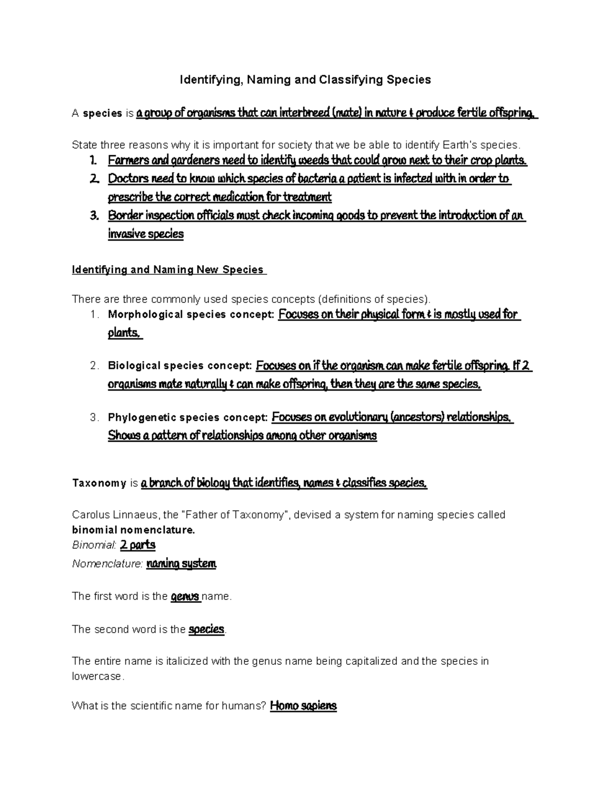 Unit 1.1 Identifying, Naming and Classifying Species - Identifying ...