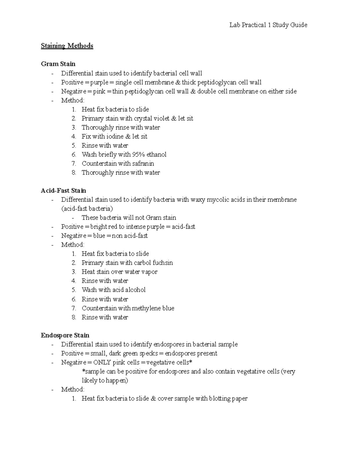 BIOL250 L Practical #1 Study Guide - Lab Practical 1 Study Guide ...