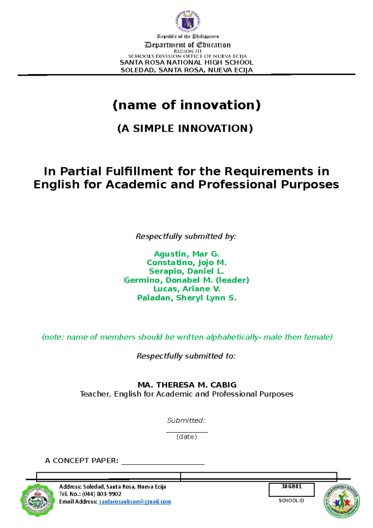 EFAPP concept paper - 306801 SCHOOL ID SOLEDAD, SANTA ROSA, NUEVA ECIJA ...