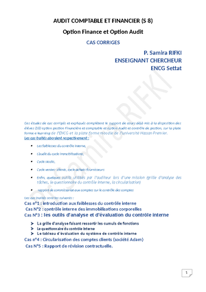 Corrige-examen-audit-2021-2022 - Examen Audit 2018/ Questions : 1 -citer différences entre audit ...