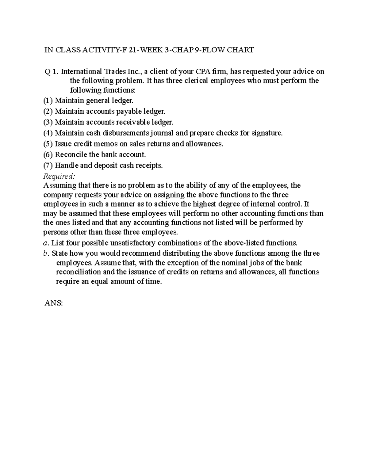 IN Class Activity-F 21-WEEK 3-Chap 9-Flow Chart-Internal Control - IN ...