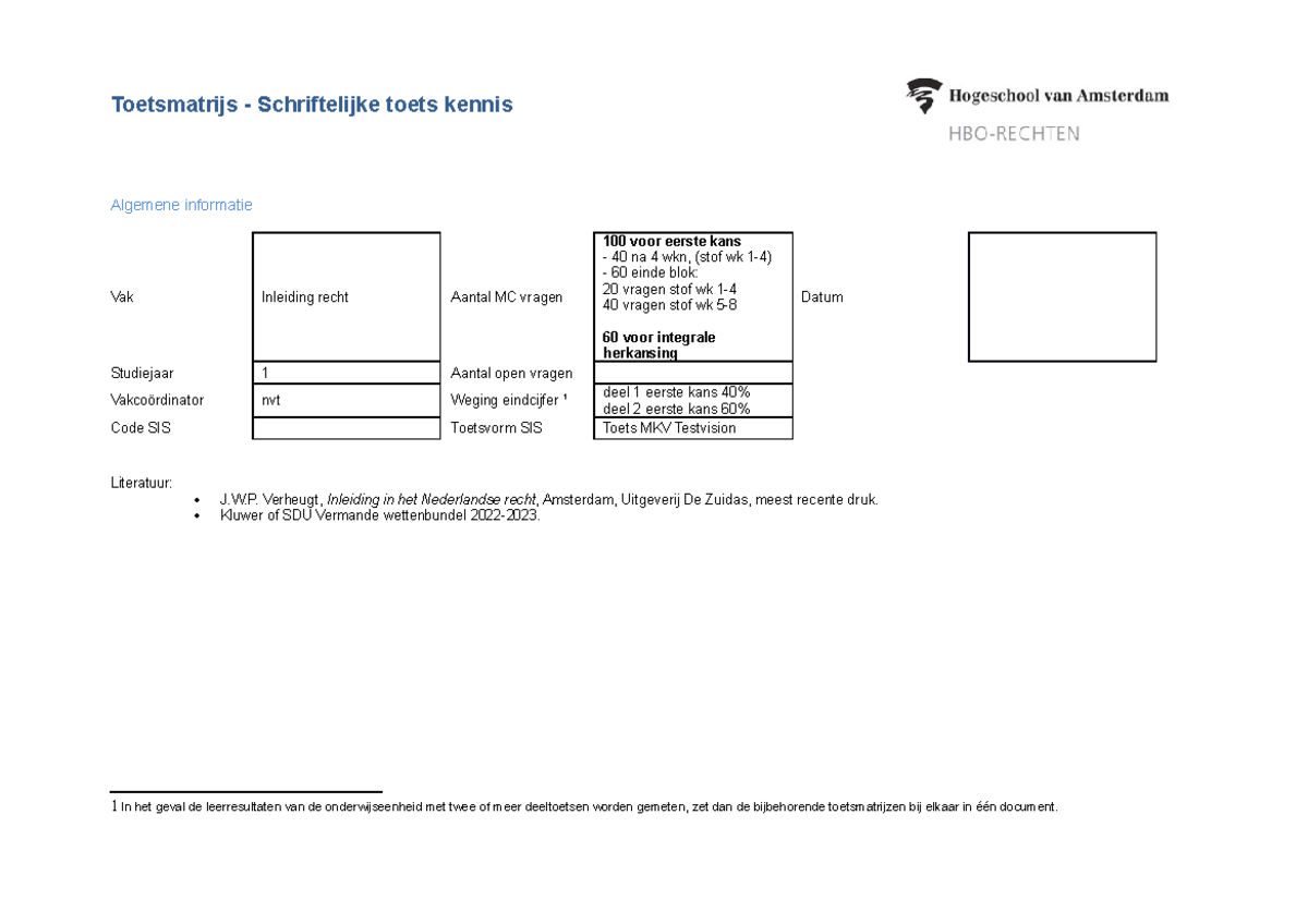 Toetsmatrijs Schriftelijke kennistoets blok1, versie BS - Toetsmatrijs ...