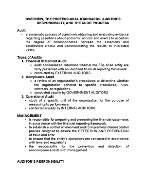 Part 2 - Auditing Theory, Principles and Assertions - AUDIT PLANNING AND CONSIDERATION OF ...