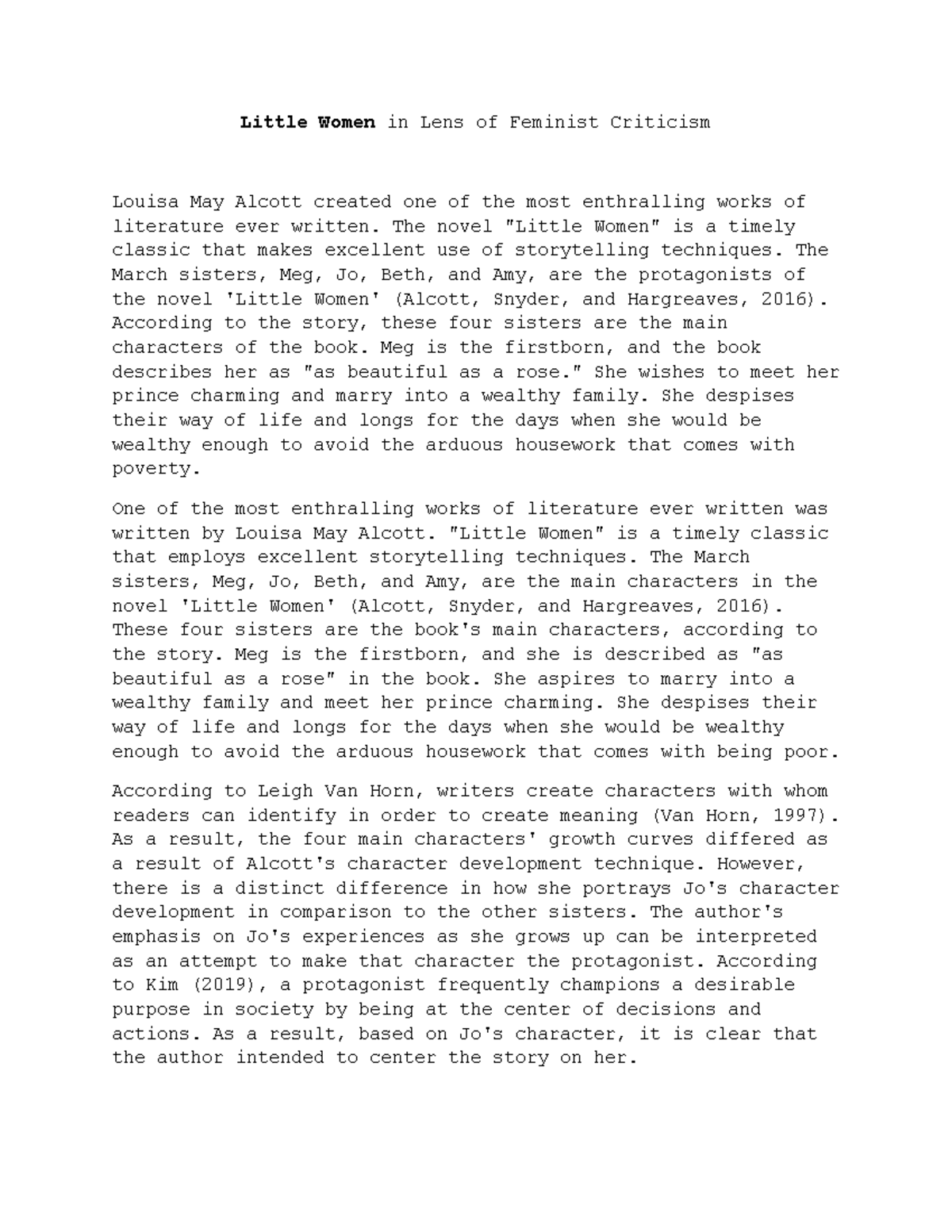 Little Women in Lens of Feminist Criticism - The novel "Little Women ...