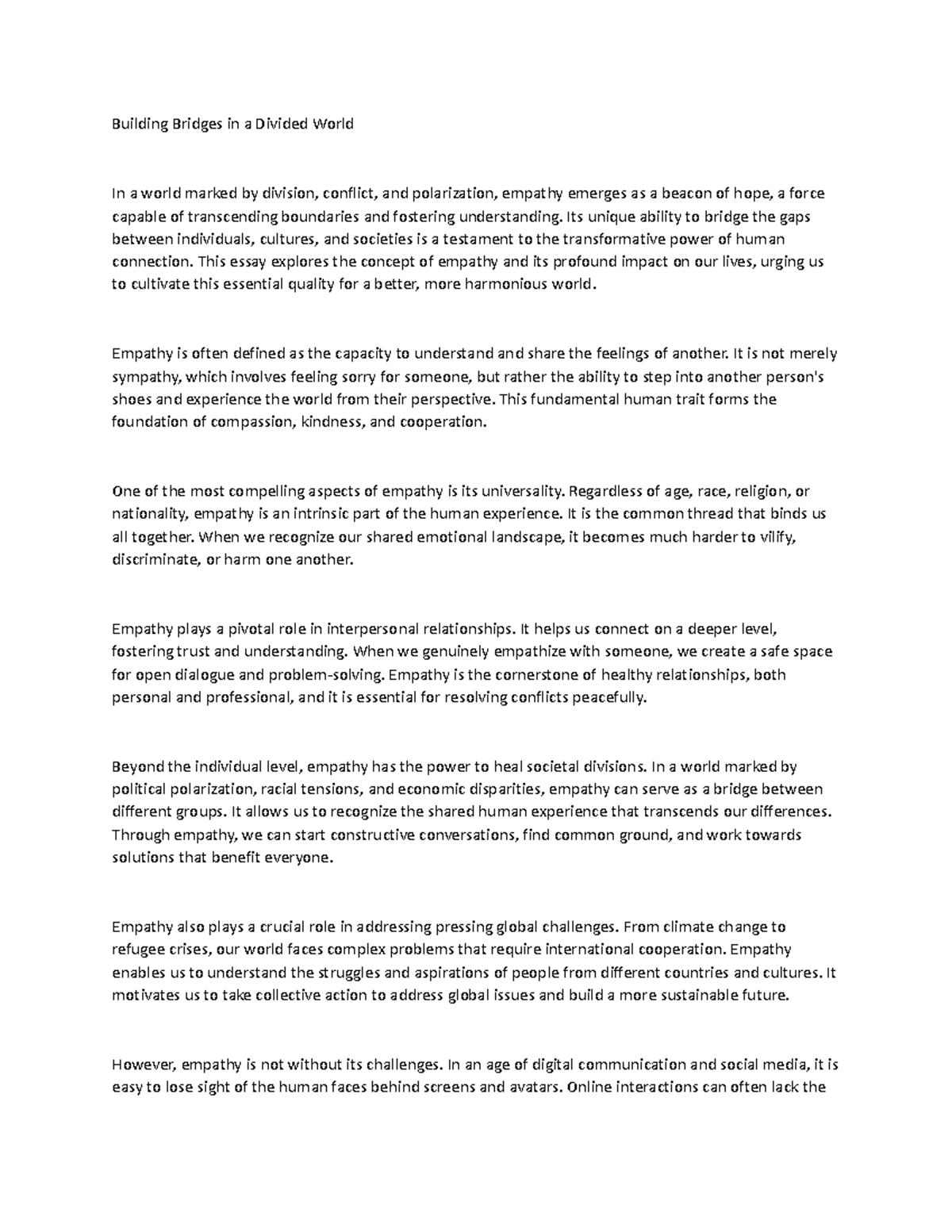 Building Bridges in a Divided World - Its unique ability to bridge the ...