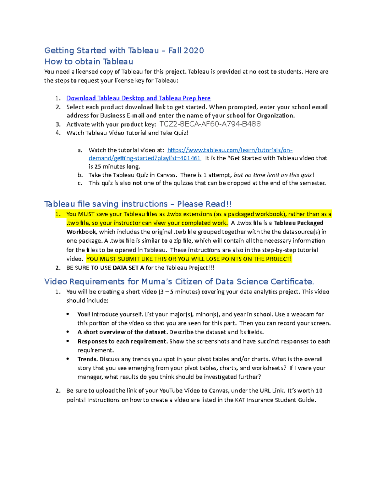 Getting Started with Tableau Instructions Fall 2020 - Getting Started with Tableau – Fall 2020 ...