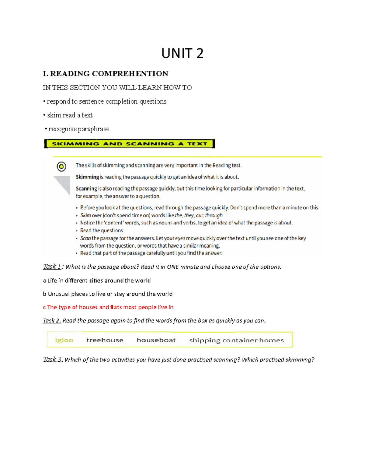 Reading - WEEK 2 - TÀI LIỆU RẤT HAY VÀ BỔ ÍCH - UNIT 2 I. READING ...