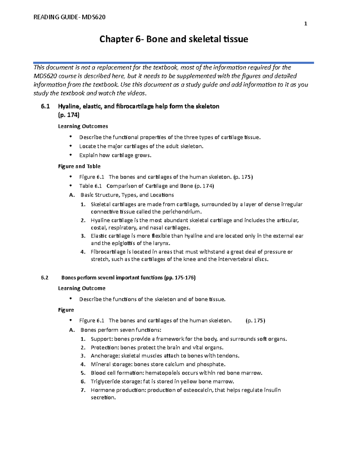 Reading guide chapter 6 - 1 Chapter 6- Bone and skeletal 2ssue 6 ...